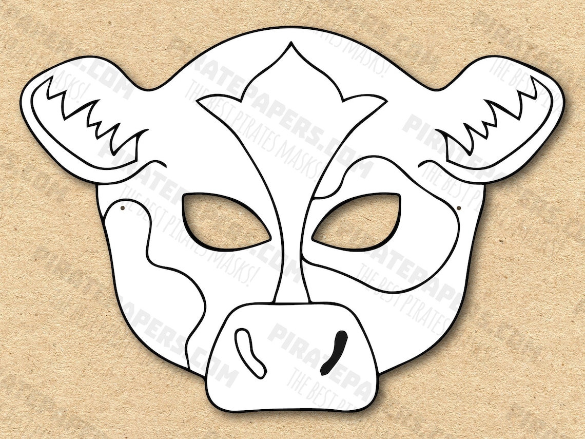 Cow Masks Printable Color Coloring, Paper DIY for Kids and Adults. PDF ...