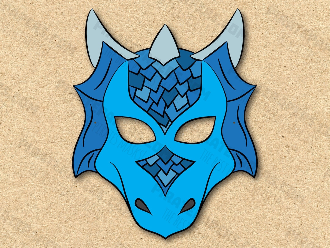 Blue Dragon Mask Printable, Paper DIY for Kids and Adults. PDF Template ...