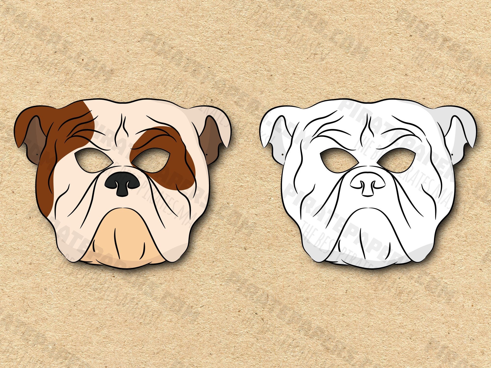 Dog Bulldog Masks Printable Color + Coloring Breed, Paper DIY for Kids ...