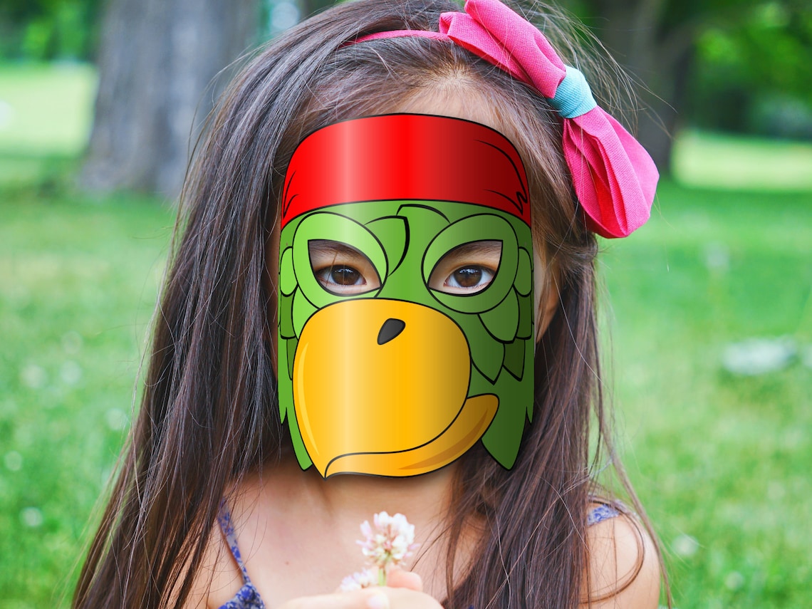 Pirate's Parrot Mask Printable, Paper DIY for Kids and Adults. PDF ...