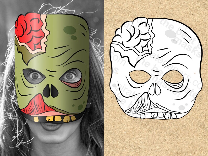 Zombie Masks Printable Color Coloring Paper DIY for Kids - Etsy