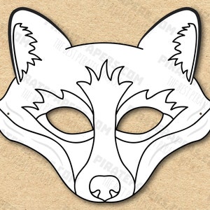 White Fox Masks Printable Color + Coloring, Paper DIY for Kids and ...