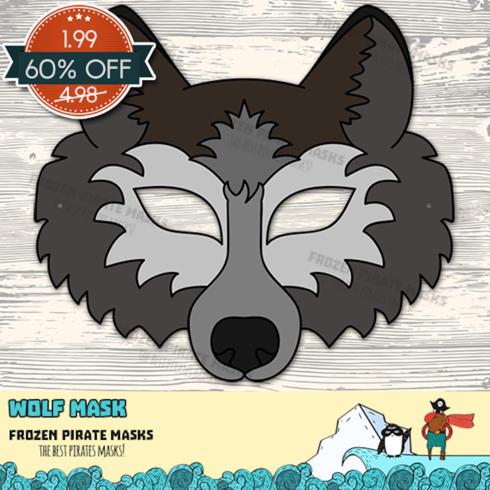 Wolf Mask Printable Wolf Costume Animal Mask Grey Wolf Masks | Etsy