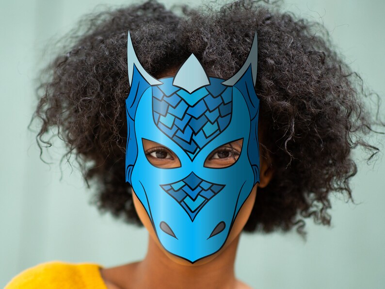 Blue Dragon Masks Printable Color Coloring, Paper DIY for Kids and ...