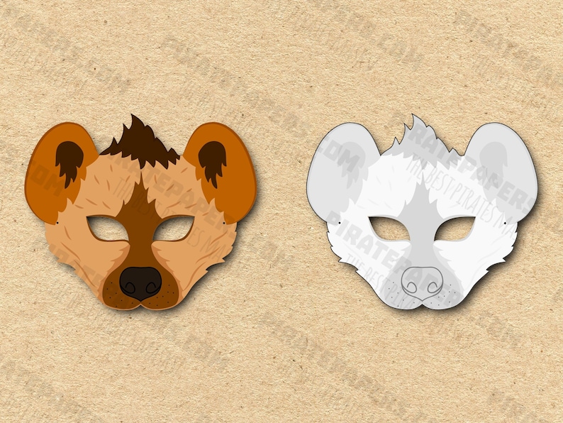 Hyena Masks Printable Color + Coloring, Paper DIY for Kids and Adults ...