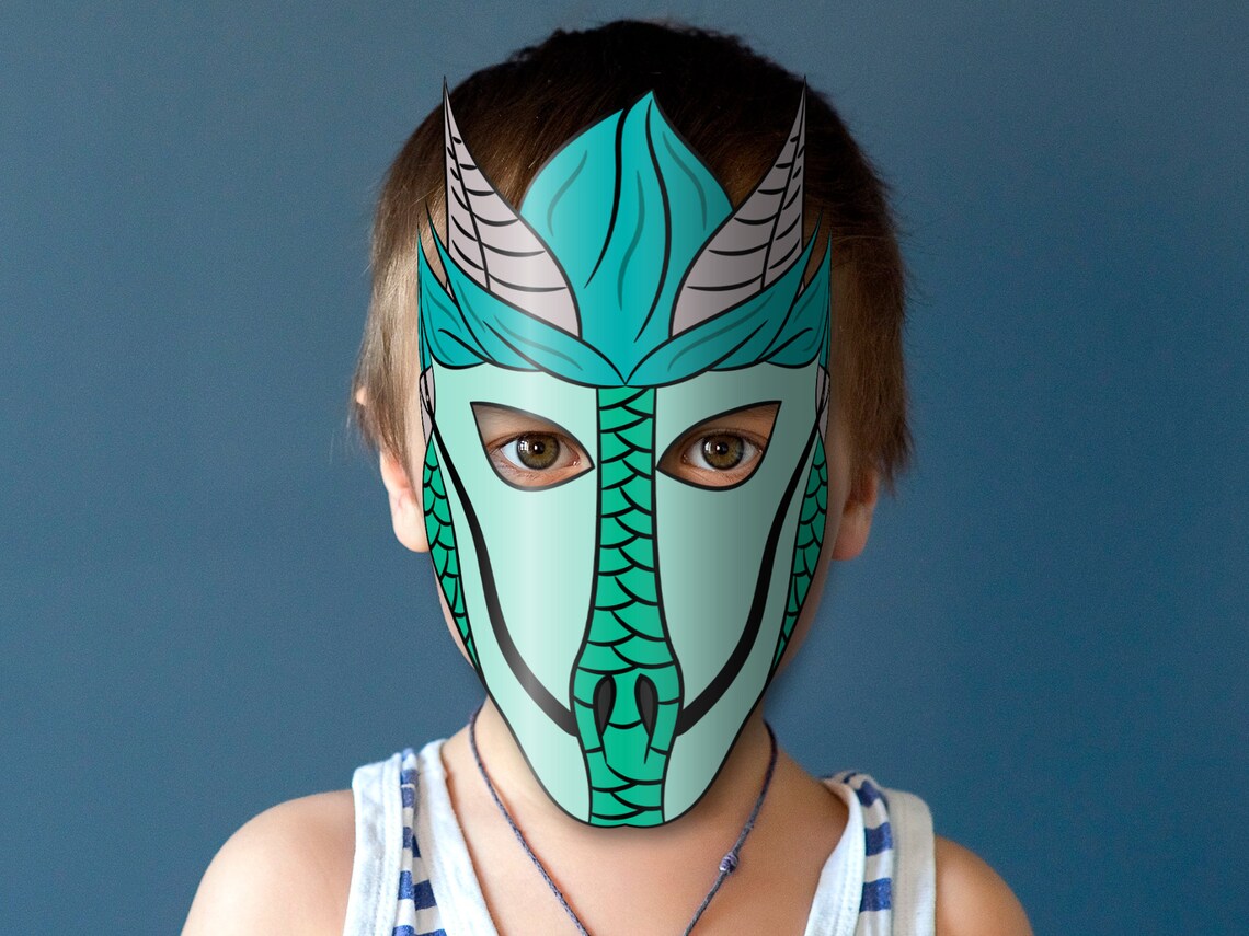 Kind Dragon Mask Printable, Paper DIY for Kids and Adults. PDF Template ...