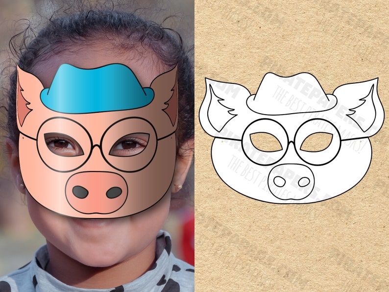 Pig 3 Color Coloring Printable Mask the Three Little - Etsy