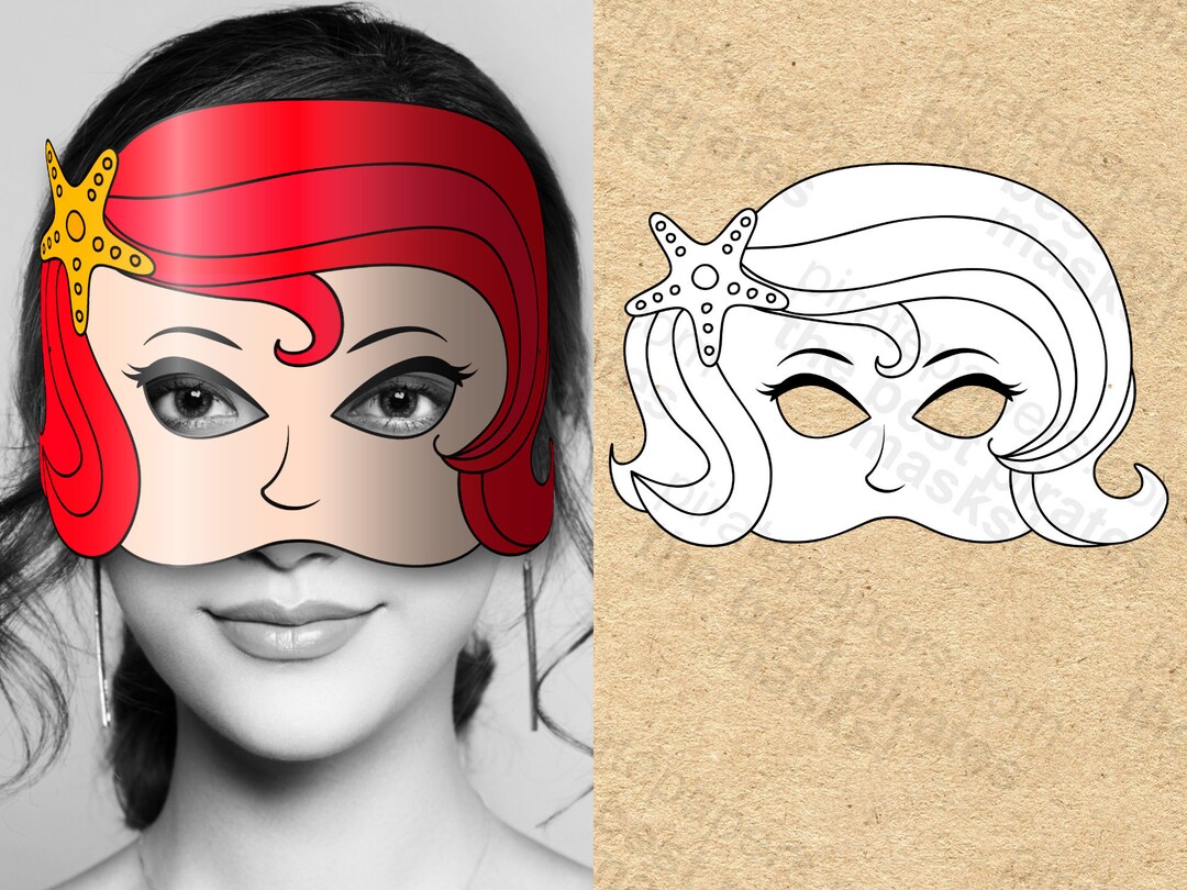Little Mermaid Masks Printable Color Coloring Paper DIY for - Etsy