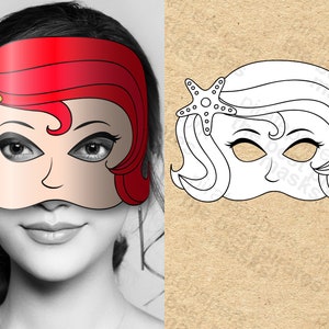 Little Mermaid Masks Printable Color Coloring Paper DIY for - Etsy