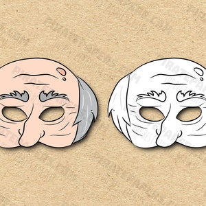 Old Man Masks Printable Color + Coloring, Paper DIY for Kids and Adults ...