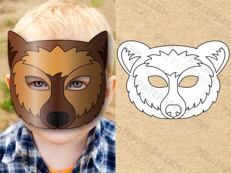 Bear Masks Printable Color Coloring Paper DIY for Kids and - Etsy