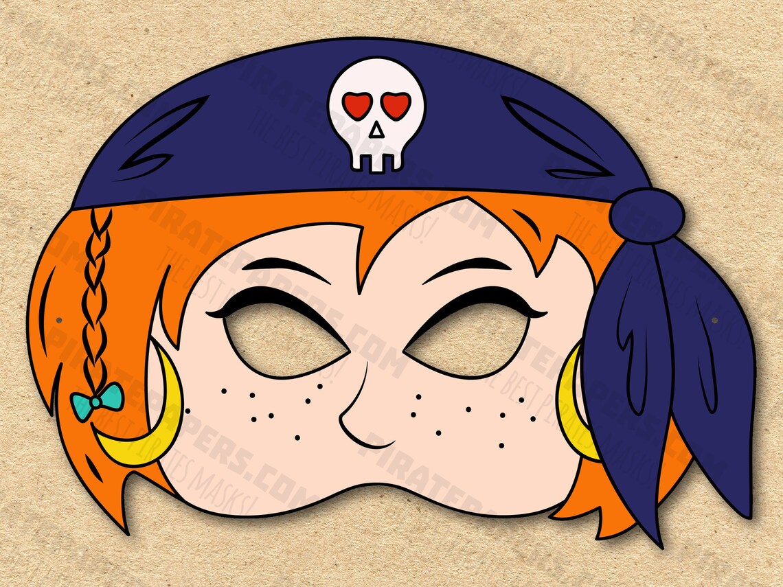 Pirate Girl Mask Printable, Paper DIY for Kids and Adults. PDF Template ...