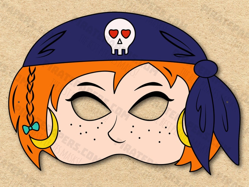 Pirate Girl Mask Printable, Paper DIY for Kids and Adults. PDF Template ...