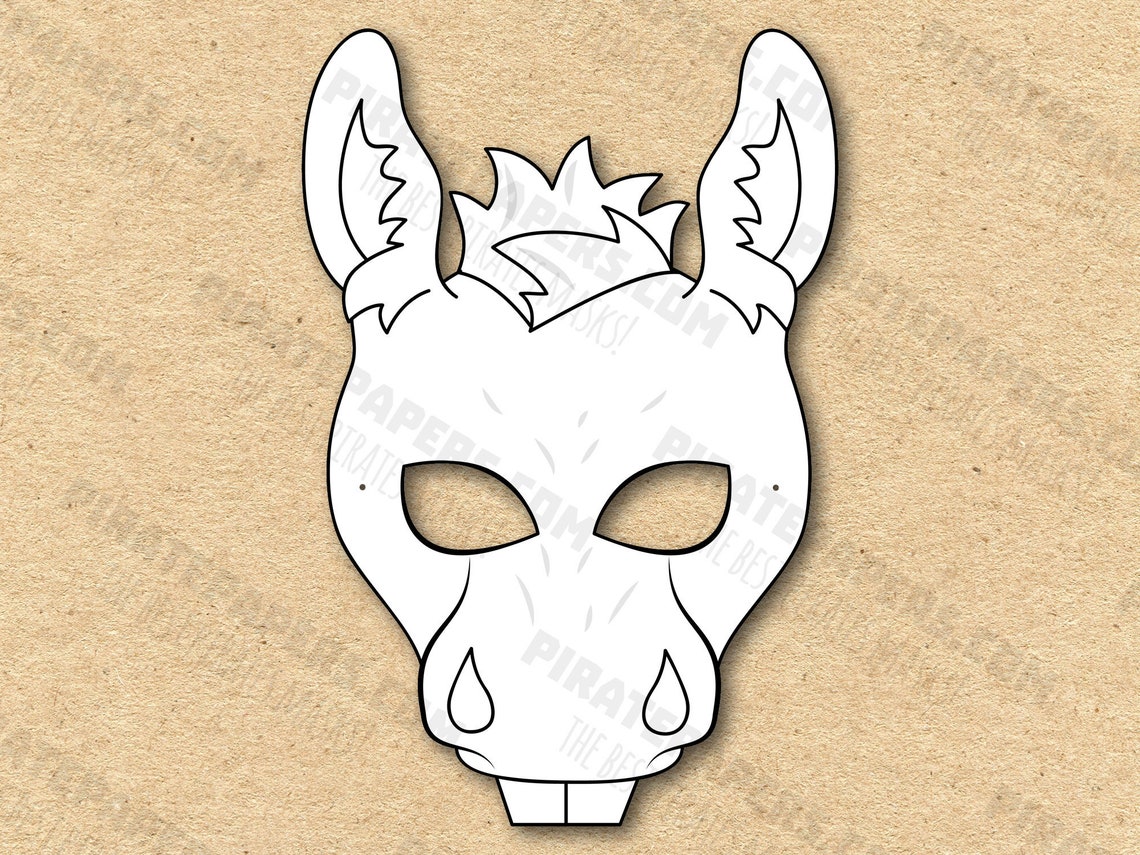 Donkey Mask Printable Coloring, Paper DIY for Kids and Adults. PDF ...