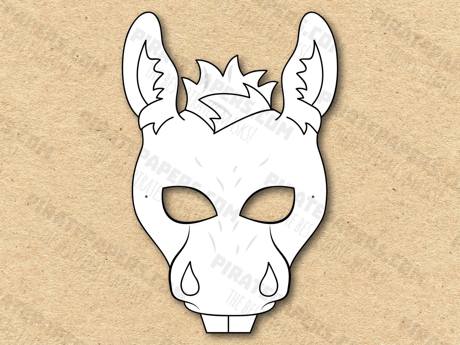 Donkey Mask Printable Coloring, Paper DIY for Kids and Adults. PDF ...