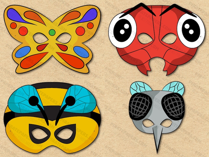 Bugs and Insects Masks Printable, Butterfly, Ant, Bee, Mosquito, Paper ...