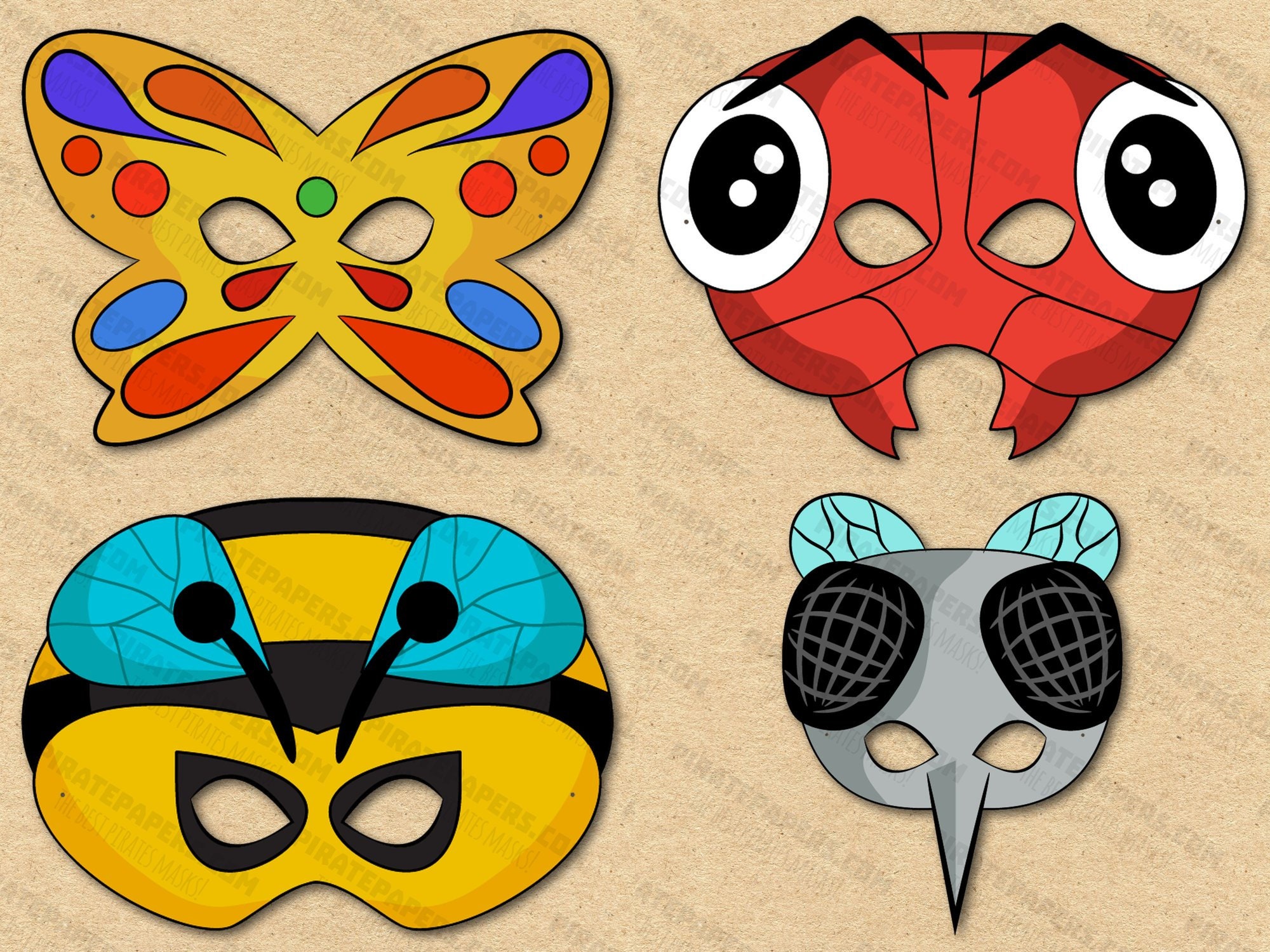Bugs and Insects Masks Printable, Butterfly, Ant, Bee, Mosquito, Paper ...