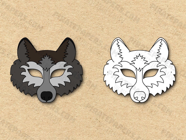 Wolf Masks Printable Color + Coloring, Paper DIY for Kids and Adults ...