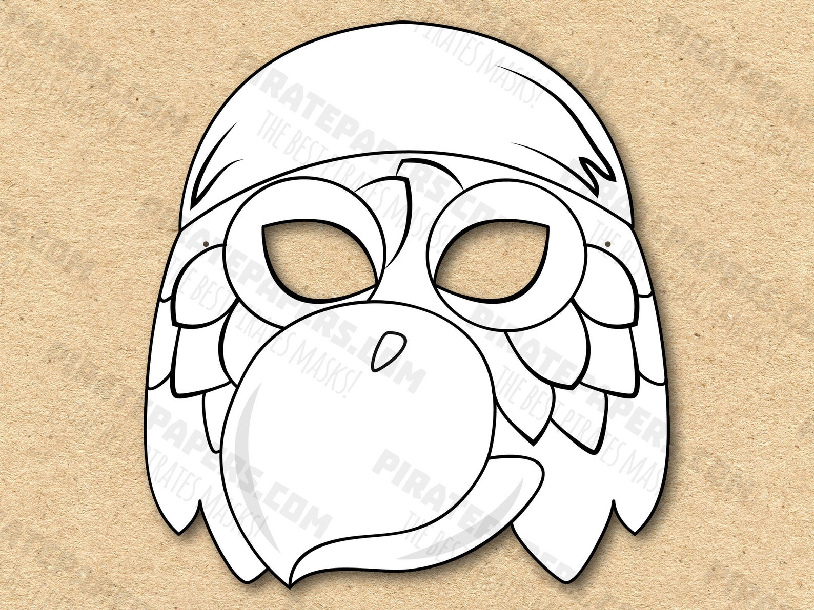 Pirate's Parrot Mask Printable Coloring, Paper DIY for Kids and Adults ...