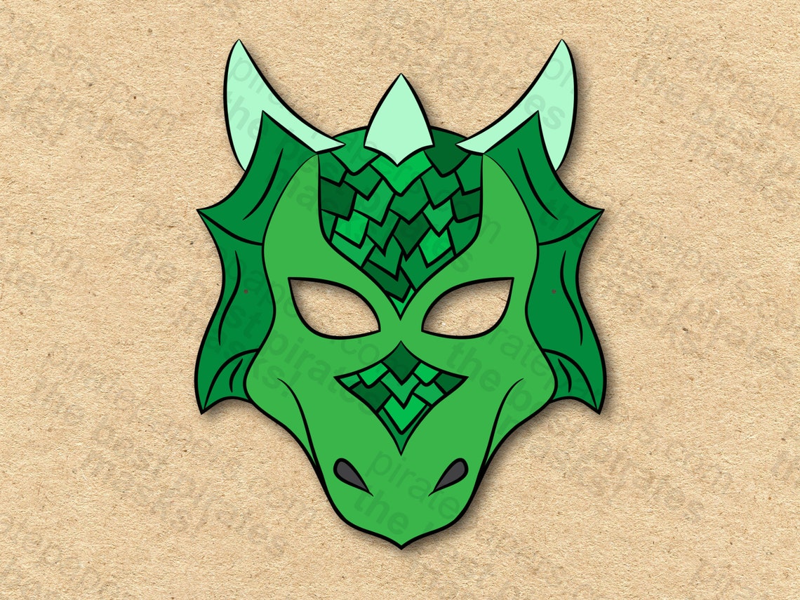 Green Dragon Mask Printable Paper DIY for Kids and Adults. - Etsy