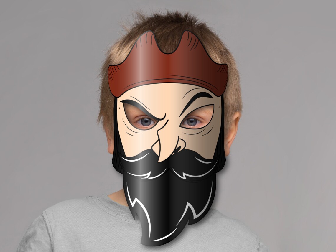 Pirate Blackbeard Mask Printable, Paper DIY for Kids and Adults. PDF ...