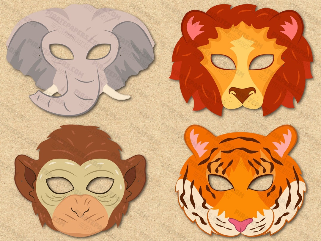Jungle Animals Masks Printable, Lion, Monkey, Tiger, Elephant, Paper ...