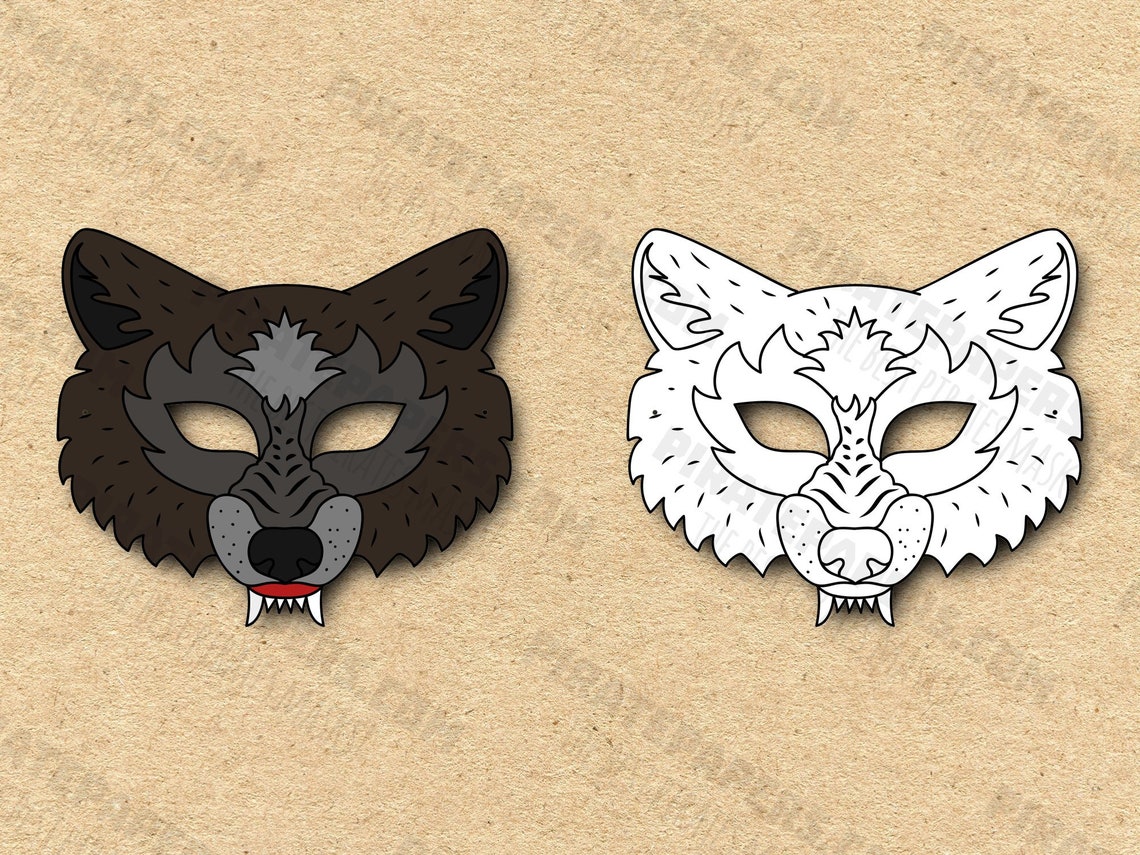 Big Bad Wolf Masks Printable Color Coloring, Paper DIY for Kids and ...