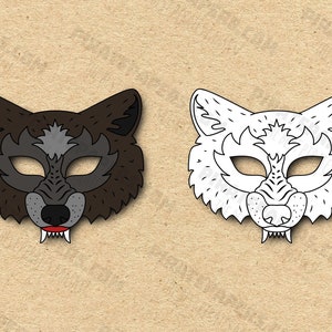 Big Bad Wolf Masks Printable Color + Coloring, Paper DIY for Kids and ...