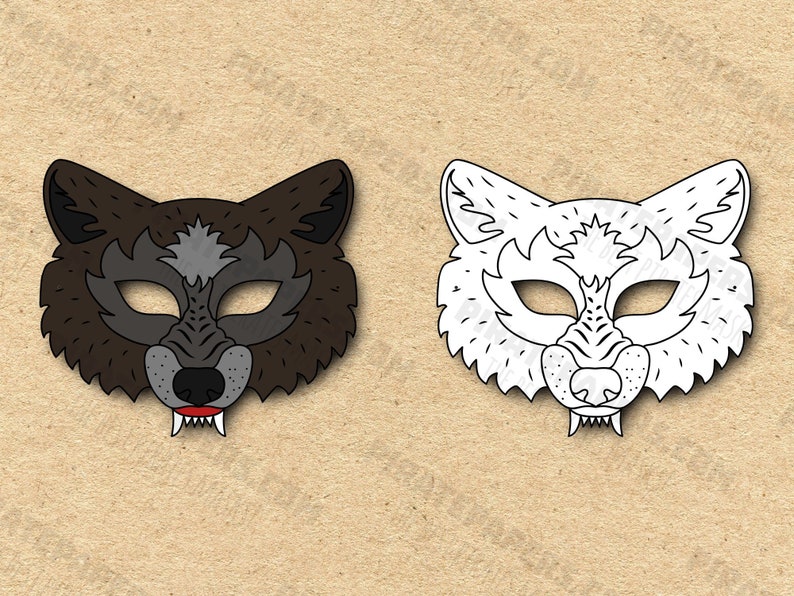 Big Bad Wolf Masks Printable Color + Coloring, Paper DIY for Kids and Adults. PDF Template ...