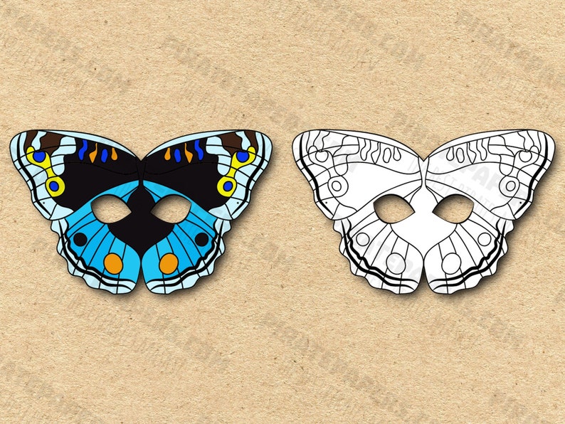 Butterfly Masks Printable Color + Coloring Blue Pansy, Paper DIY for ...