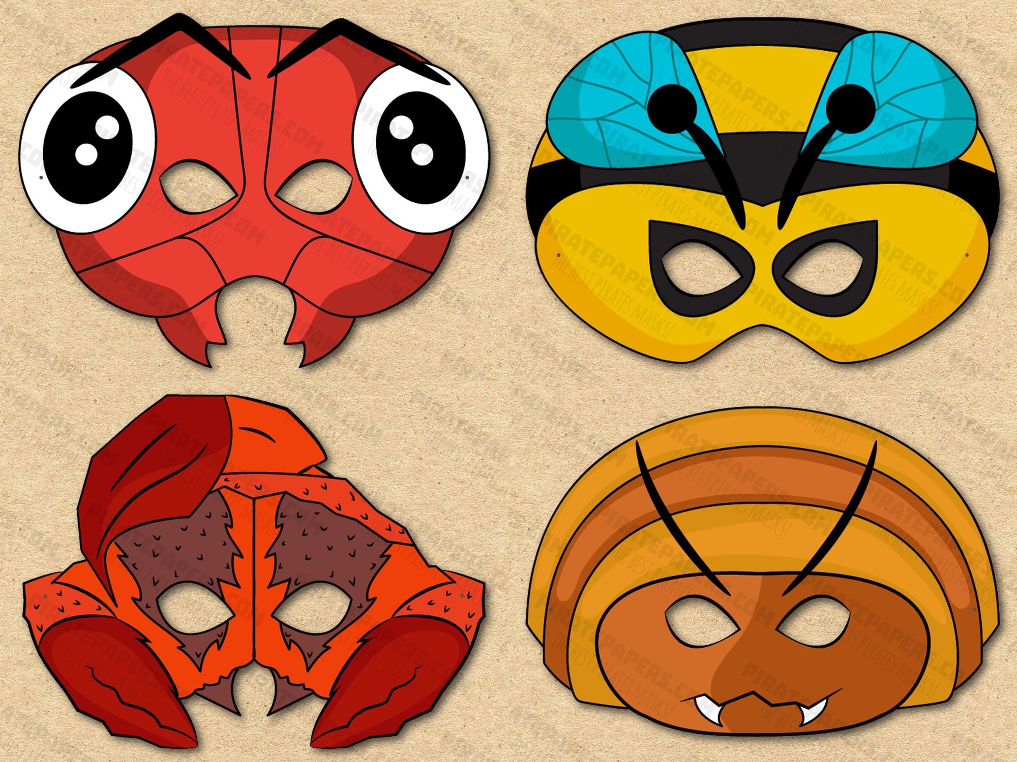 Bugs and Insects 3 Masks Printable, Scorpion, Cockroach, Ant, Bee ...