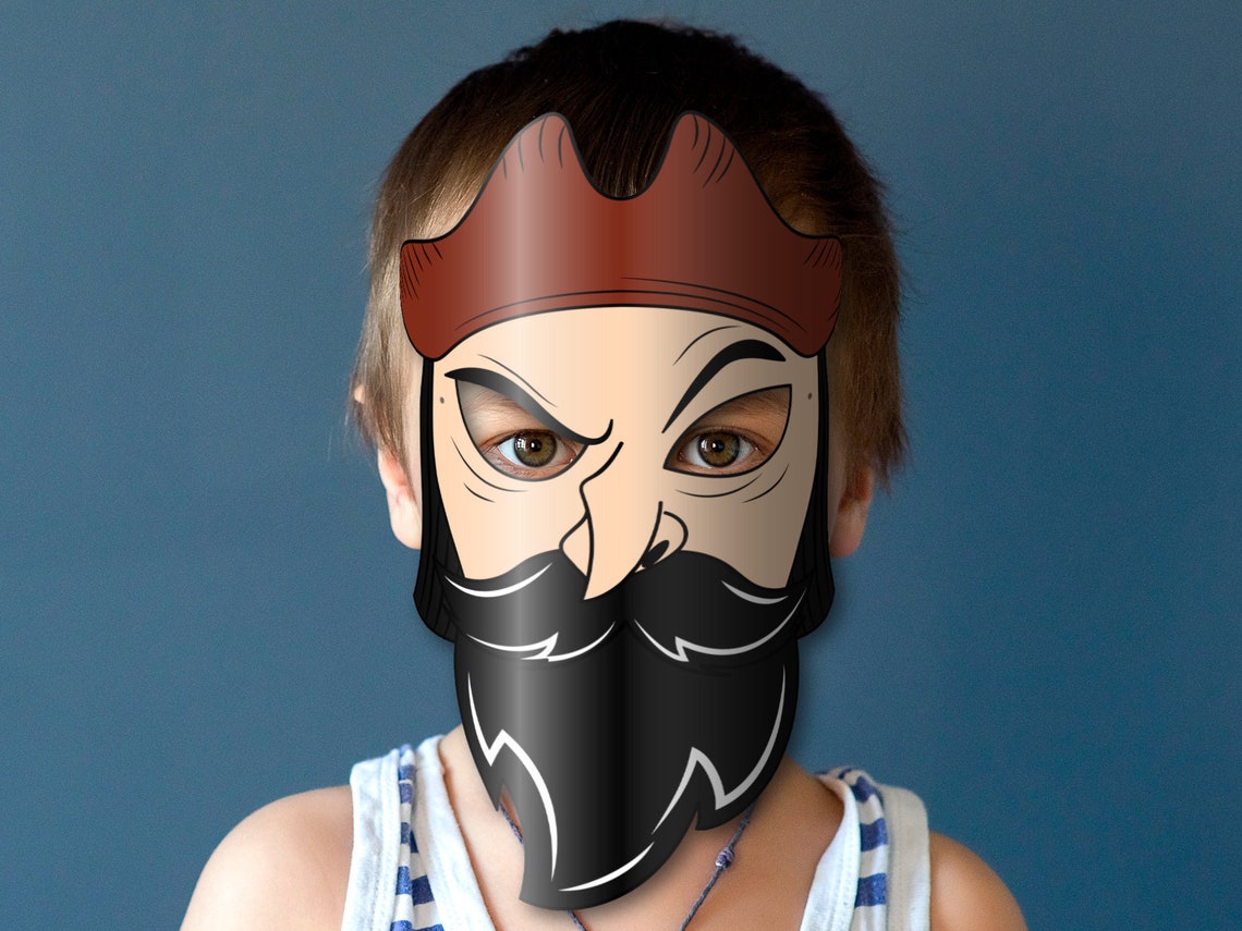 Pirate Blackbeard Mask Printable, Paper DIY for Kids and Adults. PDF ...