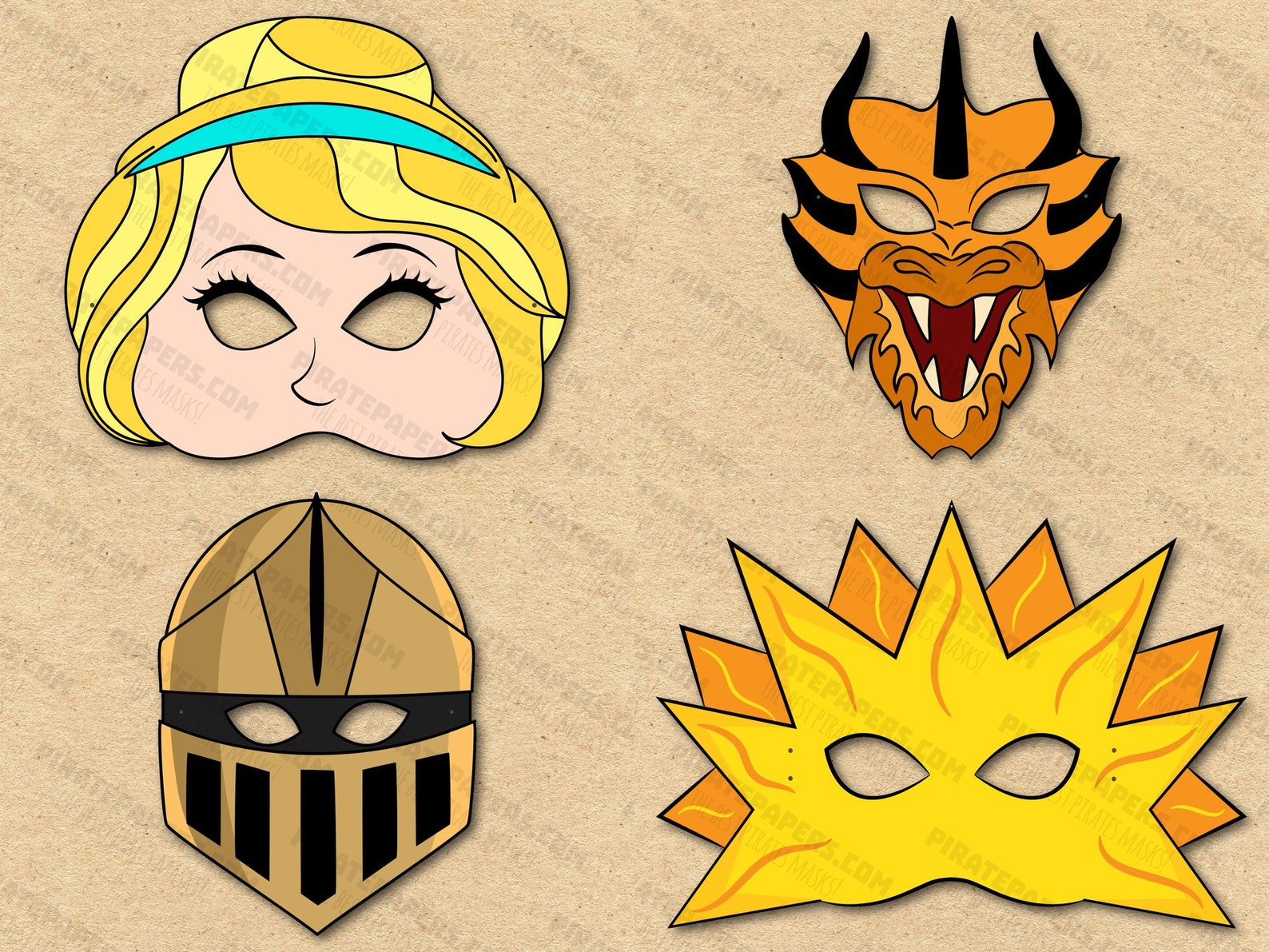 Fairy Tale 3 Masks Printable, Sun, Cinderella, Evil Dragon, Knight ...