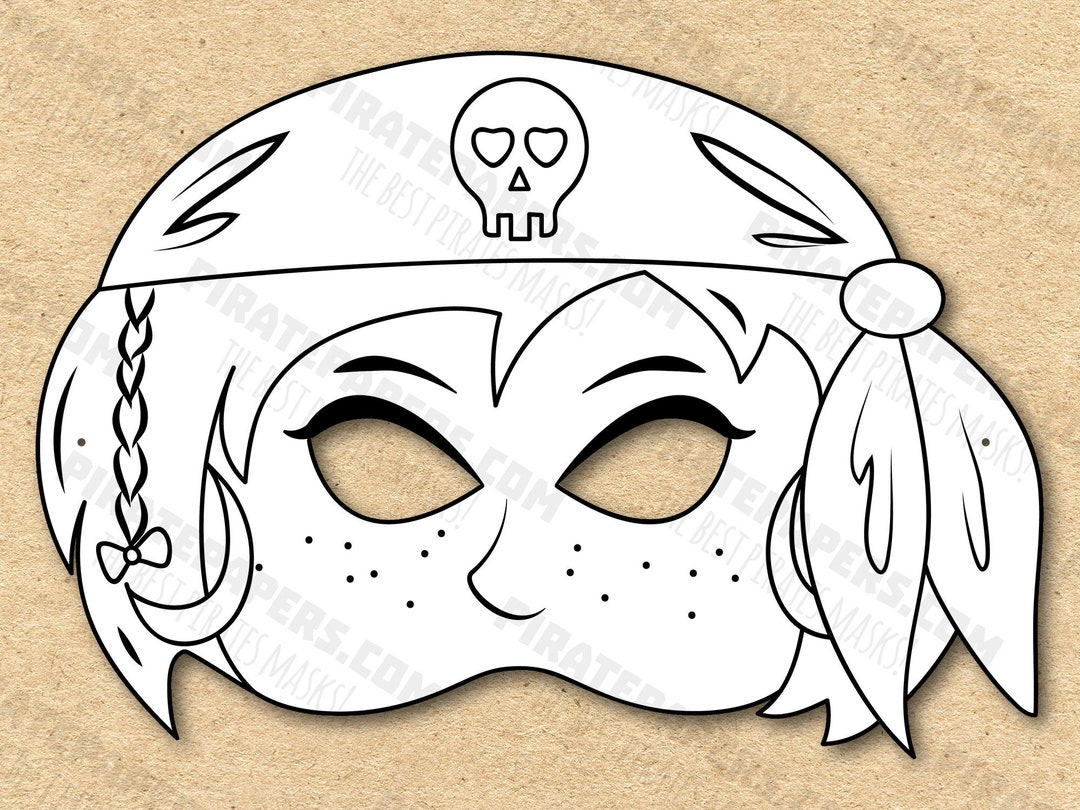 Pirate Girl Mask Printable Coloring, Paper DIY for Kids and Adults. PDF ...