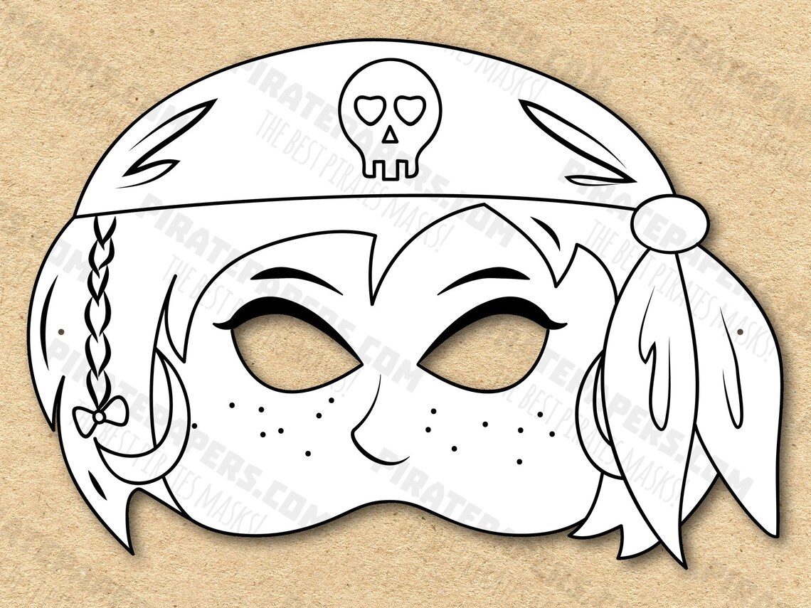Pirates Masks Printable Coloring, One Eyed Pirate, Parrot, Pirate Girl ...
