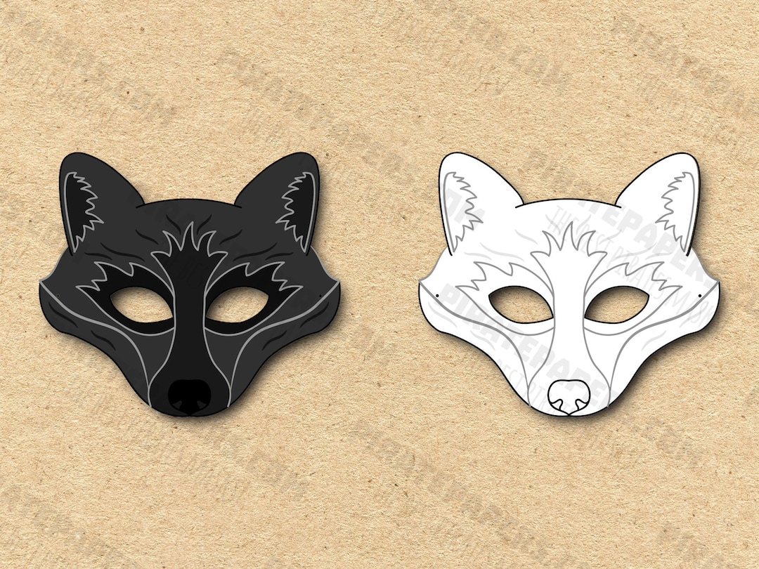 Black Fox Masks Printable Color + Coloring, Paper DIY for Kids and ...