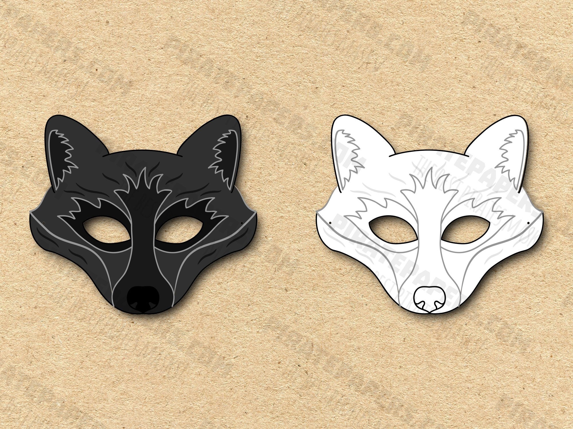 Black Fox Masks Printable Color Coloring, Paper DIY for Kids and Adults ...