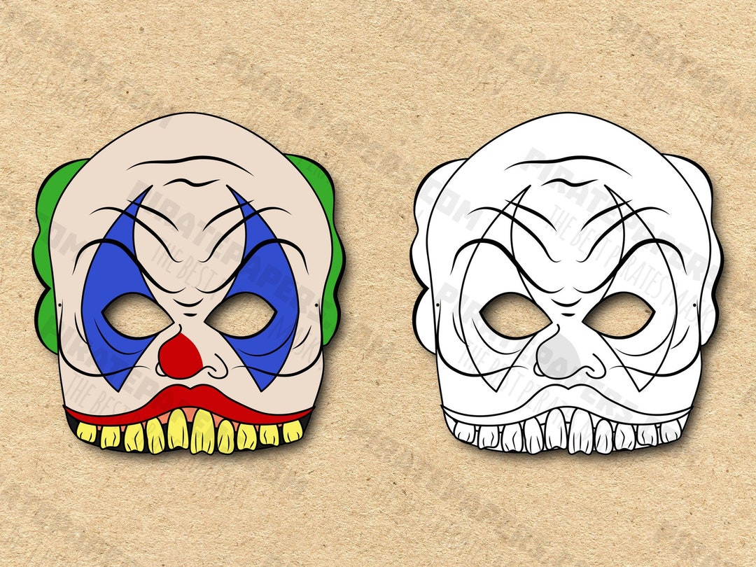 Scary Clown Masks Printable Color + Coloring, Paper DIY for Kids and ...