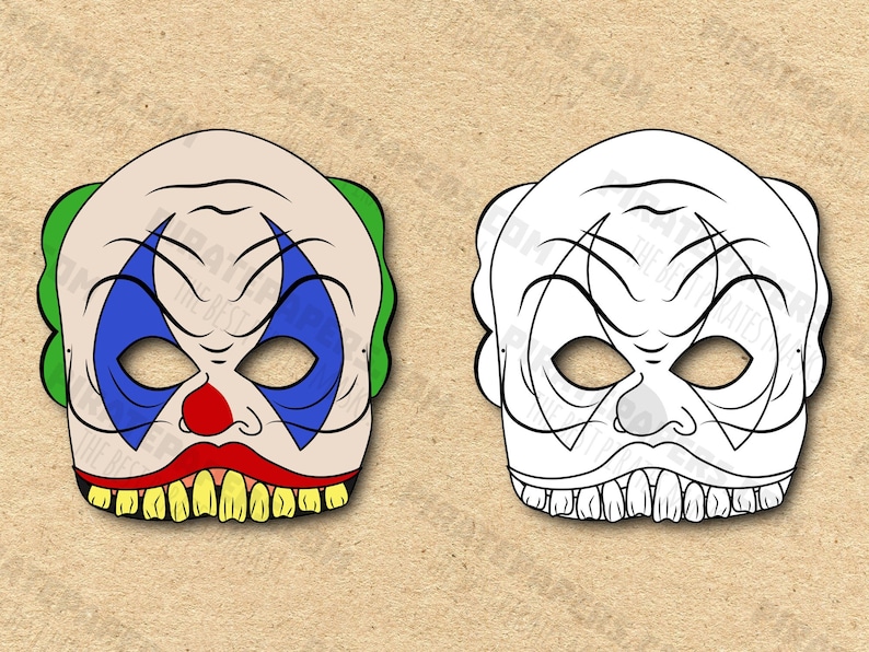 Scary Clown Masks Printable Color Coloring, Paper DIY for Kids and ...