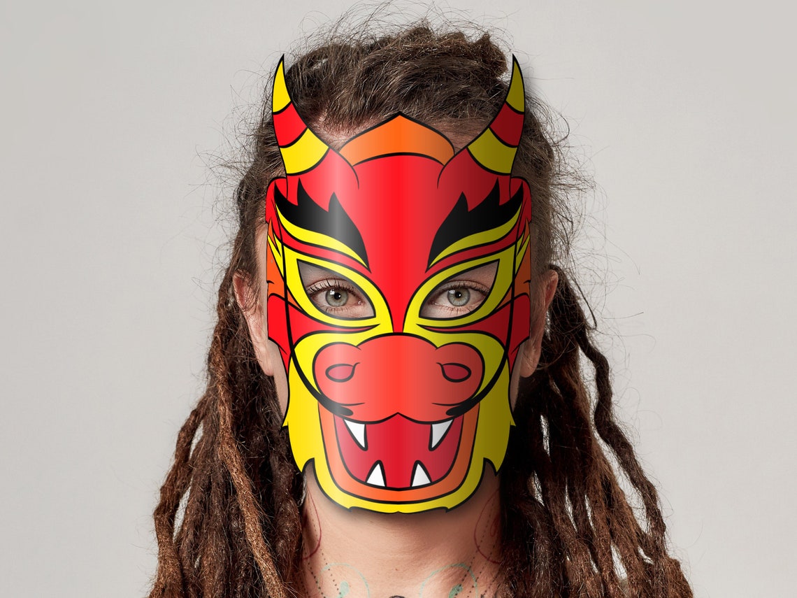 Chinese Dragon Masks Printable Color Coloring, Paper DIY for Kids and ...