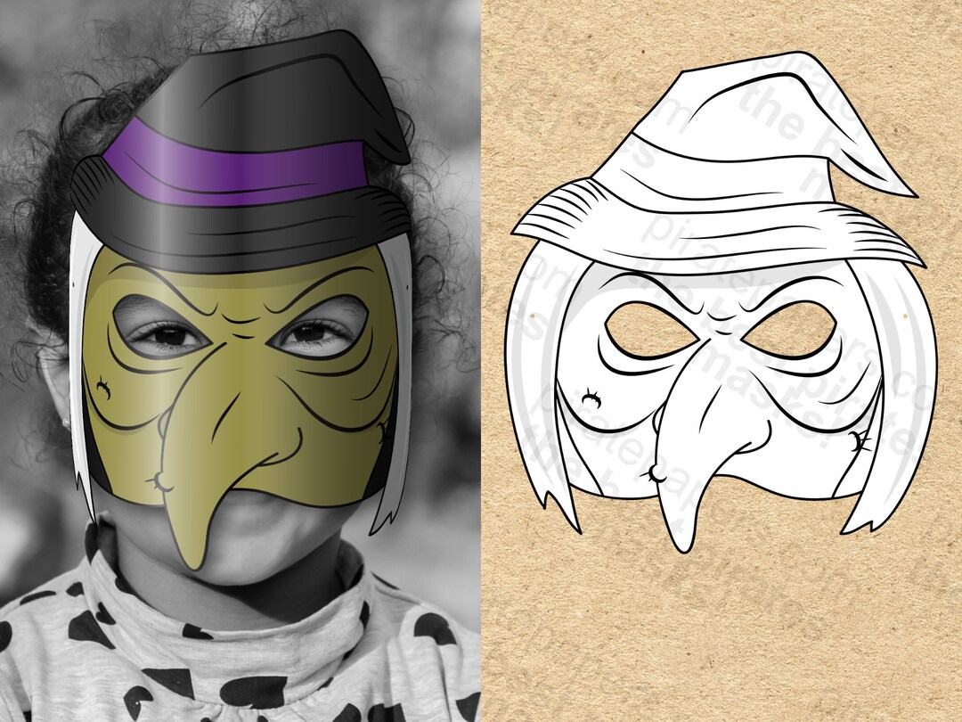 Witch Masks Printable Color Coloring Paper DIY for Kids and - Etsy