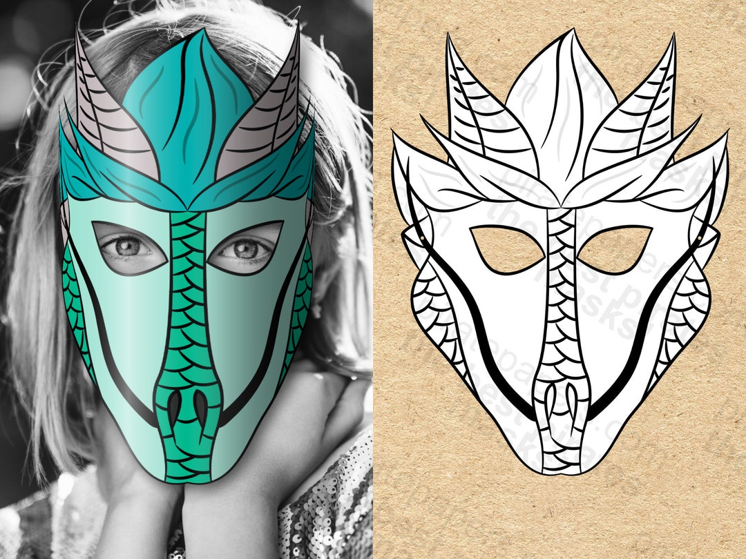 Kind Dragon Masks Printable Color Coloring Paper DIY for - Etsy