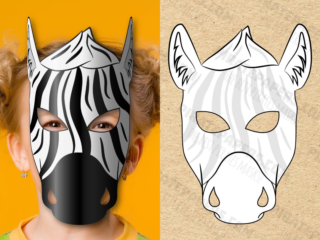 Zebra Masks Printable Color Coloring Paper DIY for Kids and - Etsy
