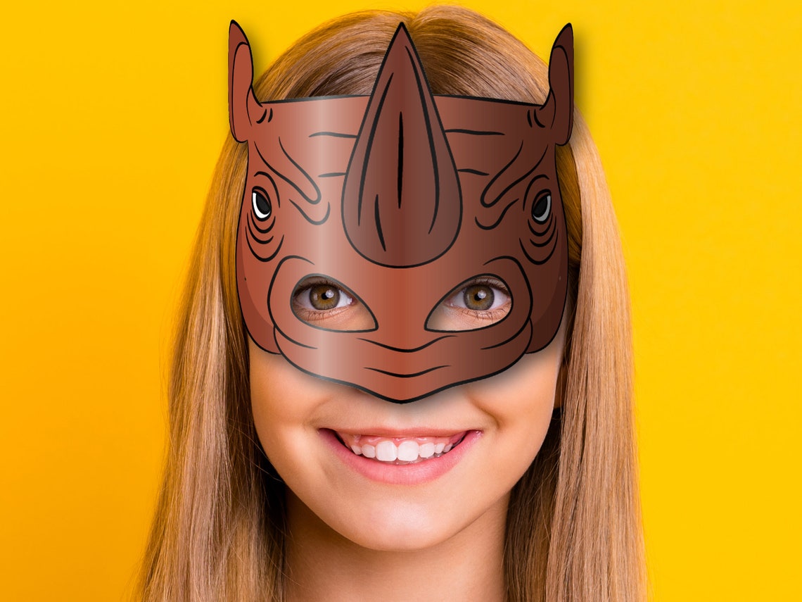 Rhino Mask Printable, Paper DIY for Kids and Adults. PDF Template ...