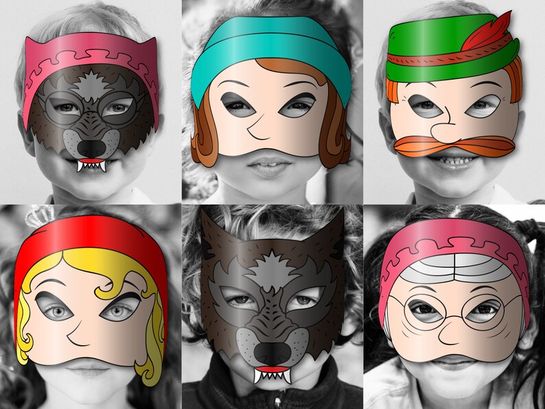 Little Red Riding Hood Masks Printable Mother Grandma Big - Etsy