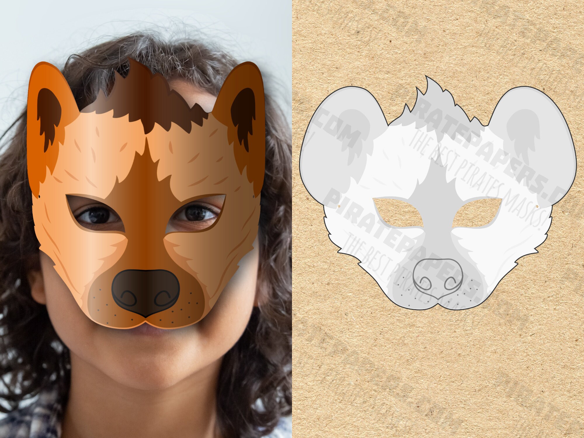 Hyena Masks Printable Color Coloring Paper DIY for Kids and - Etsy