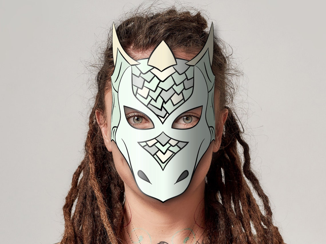 White Dragon Mask Printable, Paper DIY for Kids and Adults. PDF ...
