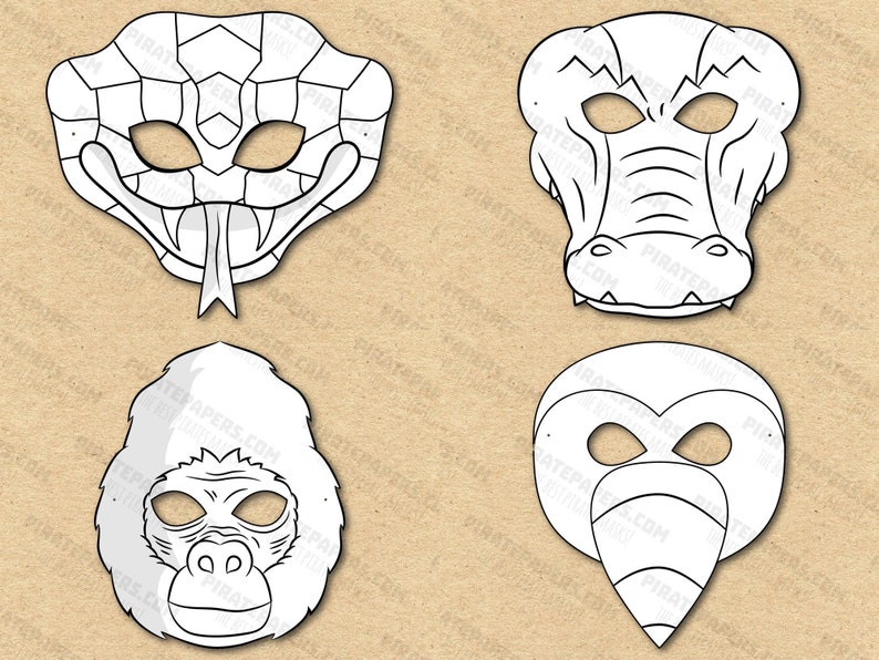 Rainforest Animals Masks Printable Coloring Snake Crocodile - Etsy