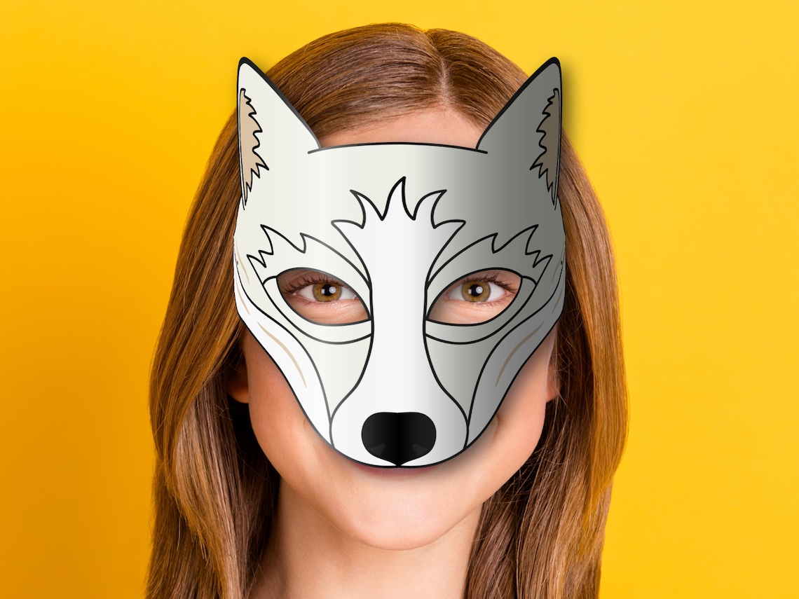 White Fox Mask Printable, Paper DIY for Kids and Adults. PDF Template ...