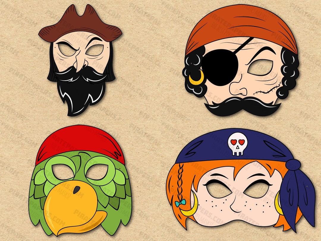 Pirates Masks Printable, One Eyed Pirate, Parrot, Pirate Girl, Pirate ...
